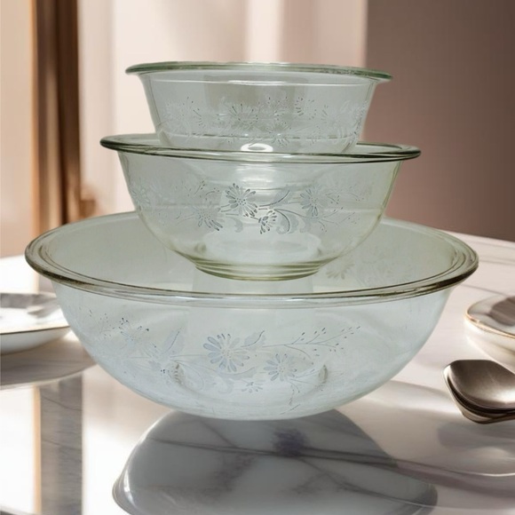 Pyrex | Dining | Vintage Pyrex Colonial Mist White Lace Clear Nesting ...